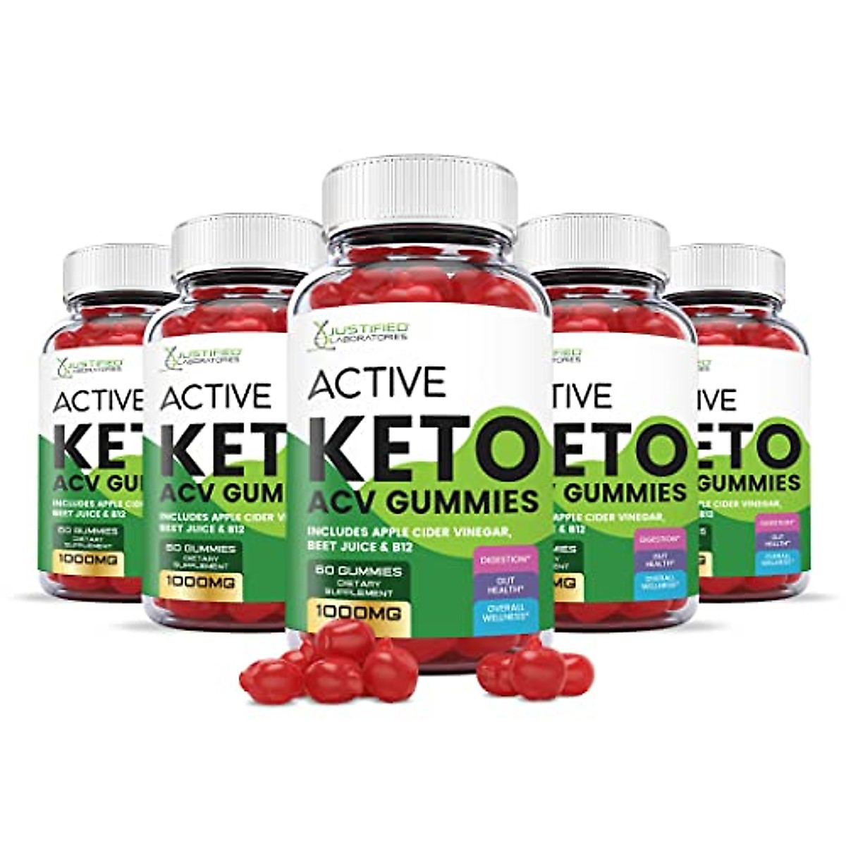 Justified Laboratories Active Keto ACV Gummies 1000MG with Pomegranate Juice Beet Root B12 60 Gummys