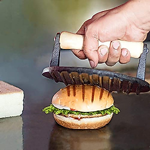 Burger Press Round 7 Inches Heavy Cast Iron Bacon Press with Solid Wood Handle for Kitchen & Commercial Gradee - Pre Seasoned Sandwich & Grill Press - Quesadillas, Hamburgers & Steaks