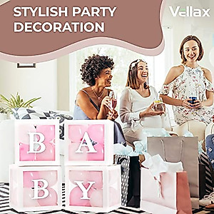 Baby Boxes with Letters for Baby Shower - Baby Shower Decorations of 4 White Blocks, 8 Letters, Perfect Party Decor