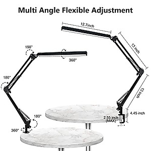 ODOM Desk Lamp, Swing Arm Desk Lamps with Clamp, 10 Brightness for Desk Light, Eye-Caring Desk Lamps for Home Office, Upgraded 12V Adapter with Memory Function