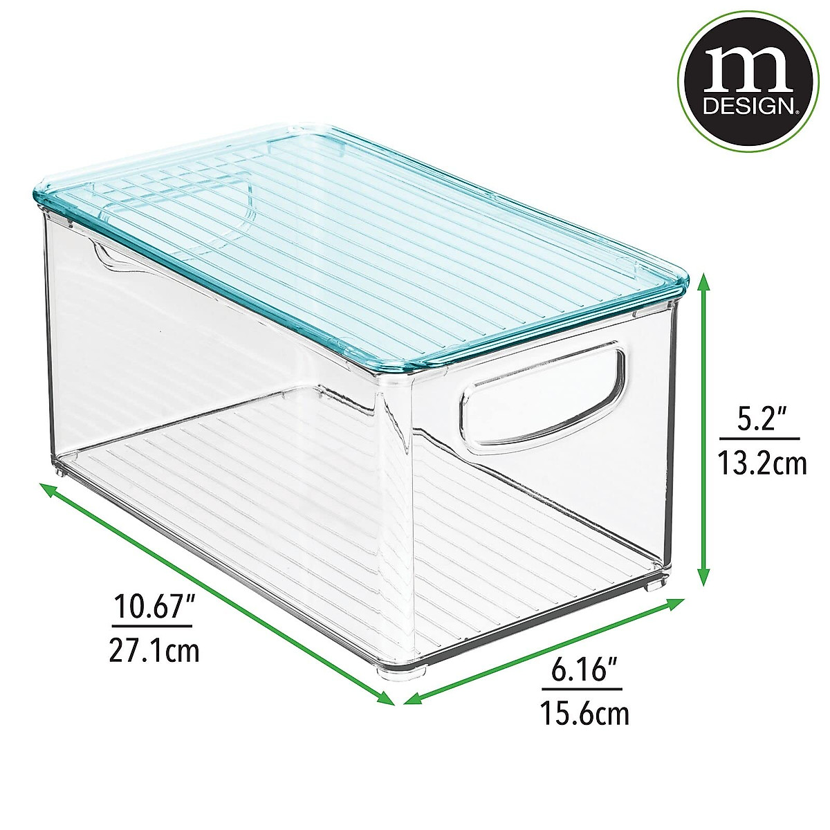 mDesign Plastic Baby Storage Bin Box Organizer Container with Lid/Handles for Organizing Playroom, Nursery, Dresser - Holds Diapers, Baby Clothes, Wipes, Toys, Ligne Collection, 2 Pack, Clear/Blue