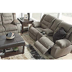 Signature Design by Ashley McCade Contemporary Manual Pull Tab Reclining Loveseat with Center Console, Gray