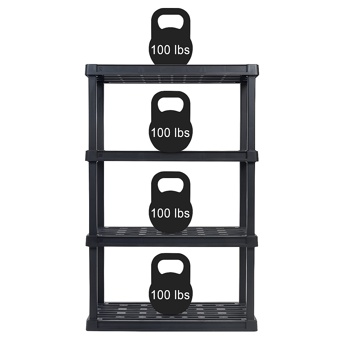 IRIS USA 4-Tier Shelving Unit, 36" W x 18" D x 56" H, 1 Pack, Black + IRIS USA 40 Qt. Plastic Storage Container Bin with Secure Lid and Latching Buckles, 4 Pack, Black, Bundle
