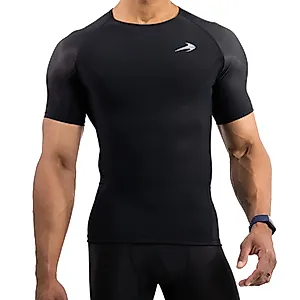 CompressionZ Men's Short Sleeve Compression Shirt - Athletic Base Layer (Black, Large)