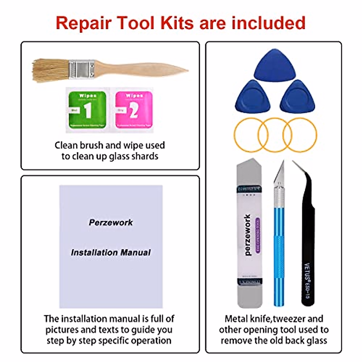 Perzework OEM Rear Back Glass Replacement (Pacific Blue) Compatible with iPhone 12 pro max 6.7 inches All Carriers with Pre-Installed Adhesive and Repairing Tool Kits
