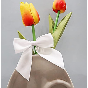 Rainbow Pana 120 Pack Twist Tie Bows for Treat Bags 2.5" White Satin Ribbon Bows for Package Craft Gift Wrapping Decoration