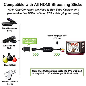 HDMI to RCA Cable, HDMI to RCA Converter Adapter Cable, 1080P HDMI to AV 3RCA CVBs Composite Video Audio Supports for Amazon Fire Stick, Roku, Chromecast, PC, Laptop, Xbox, HDTV, DVD