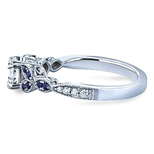 Kobelli Round Moissanite with Blue Sapphire Accents Leafy Engagement Ring 5/8 CTW 14k White Gold (GH/VS, GH/I), 5
