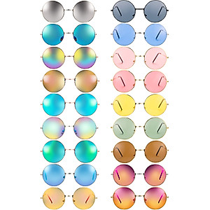 Blulu 18 Pairs Hippie Round Sunglasses for Women Men Bulk Retro Circle Hippie Glasses Metal Frame for Disco Party Accessory