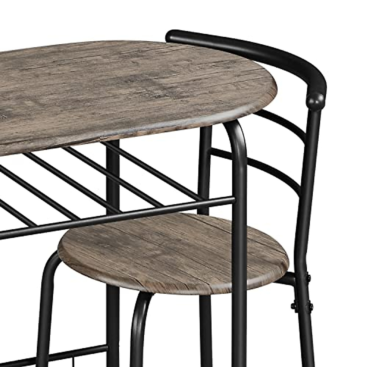 Topeakmart 3-Piece Round Dining Table Set, Kitchen Breakfast Table and Chairs Set for 2, Space Saving Table Set with Steel Legs, Storage Rack for Kitchens, Dining Room, Outdoor bar, Drift Brown