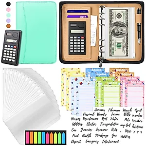Budget Binder with Zipper Envelopes, Cash Envelopes for Budgeting, A6 PU Leather Budget Planner 2024 with Cash Envelopes Calculator, Bill Money Organizer for Cash Saving Budget System Wallet