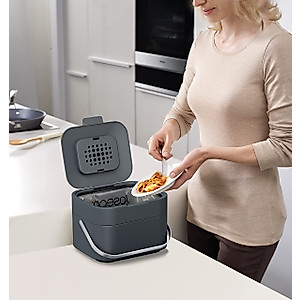 Joseph Joseph Stack 4 Liter/1 Gallon Food Waste Caddy with Odour Filter, Graphite & Joseph Joseph IW2 Biodegradable, Compostable Bags, Pack of 50 Food Waste Bin Liners (4 Liter), White