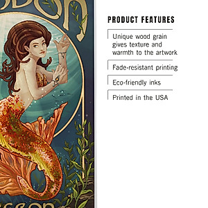 Lantern Press 10x15 Inch Wood Sign, Ready to Hang Wall Decor, Bandon, Oregon, Mermaid
