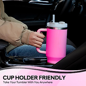 Samtrade Drinking Cup, Stainless Steel Insulated Tumbler with Handle (40oz) - 100% Leak-Proof Friendly Travel Mug, Pink, YX-T40