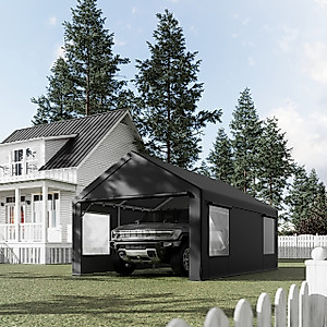 Luckyberry 12'x 20' Heavy Duty Carport Portable Tent,Waterproof，UV-Protection Carport Garage with Removable Sidewalls & Doors for Quick-Setup Carport Car, Truck, Boat with All-Season Tarp, Grey