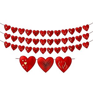 Easykart 36 Hearts Garland Red Gold Foiling Hearts Hanging String 3 Pack (Each 8.5ft) Anniversay Decorations Festival Birthday Home Windows Background Party Supplies