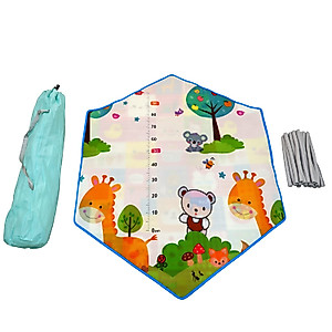 HTTMT- Hexagon Safety Playpen Portable Foldable Mesh Playard Infants Baby Toodler Animals Fence w/Travel Bag Nursery Furniture for Indoor Outdoor - Tif Blue