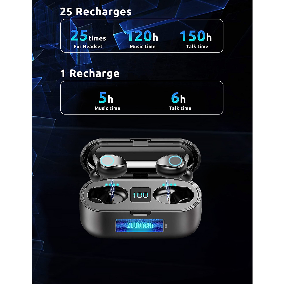 Volt Plus TECH Wireless V5.0 Bluetooth Earbuds Compatible with Microsoft Surface Duo 2 LED Display, Mic 8D Bass IPX7 Waterproof/Sweatproof (Black)