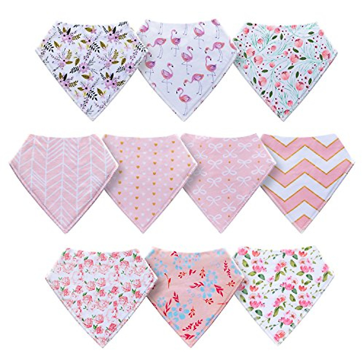 MiiYoung 10-Pack Baby Girl Bandana Drool Bibs for Drooling and Teething