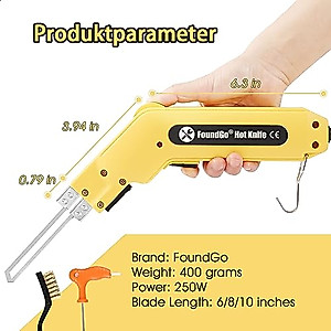 FoundGo 250W Electric Hot Knife Foam Cutter Styrofoam Cutting Tool Hot Wire Foam Cutter for EPS, XPS, Polyethylene with Storage Case& 6"/8"/10" Blades
