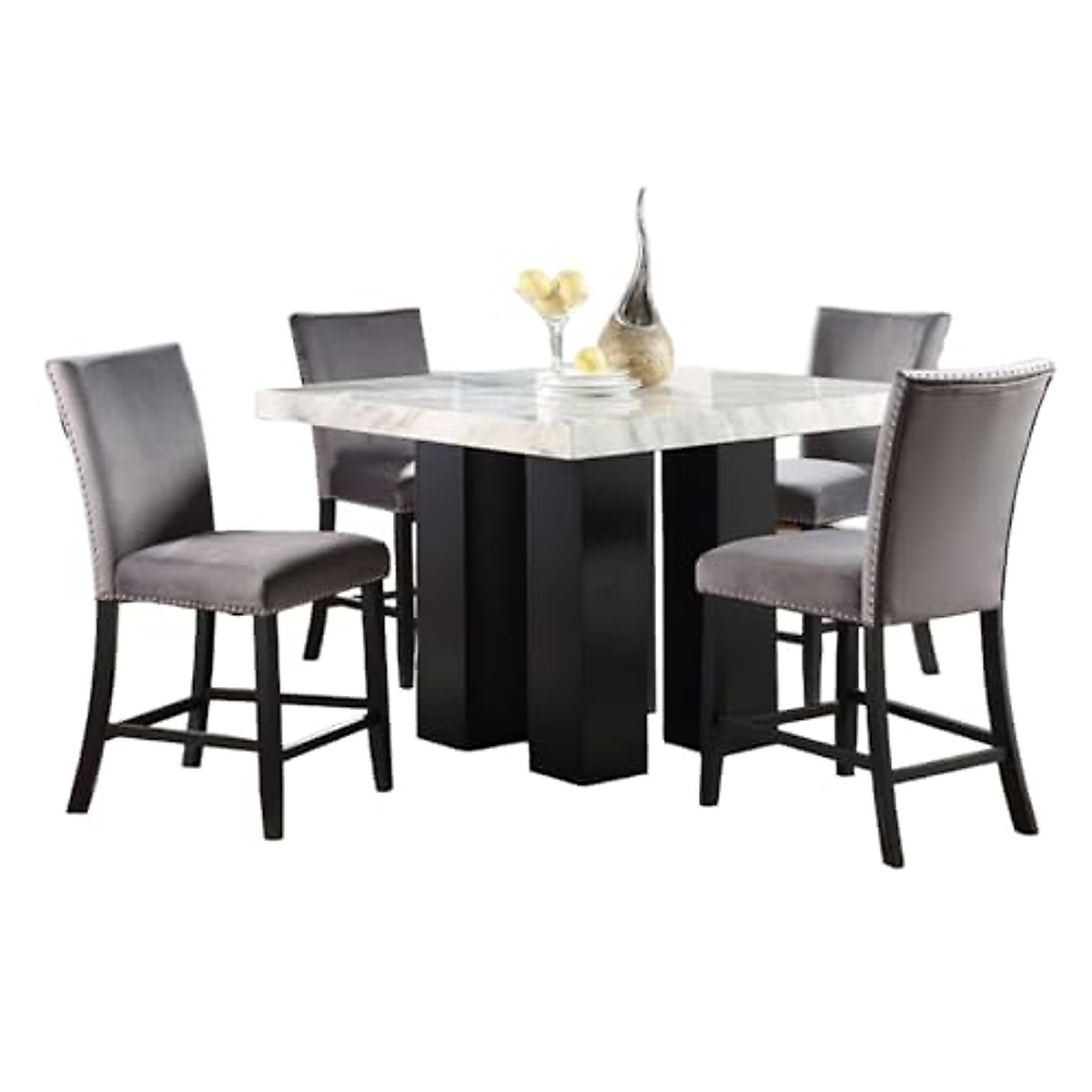 Liveasy Furniture 5-Piece Marble Dining Table Set for 4, Counter Height Dining Table Set with 4 Counter Height Chairs (Grey)