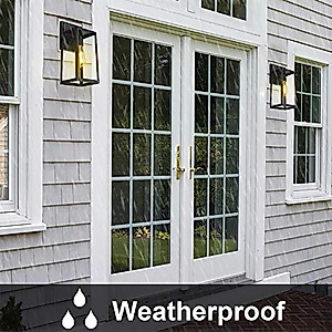 Emliviar 2 Pack Outdoor Wall Light Fixtures, Outside Wall Lights for House, Black Finish with Clear Glass, WE212B-2PK BK