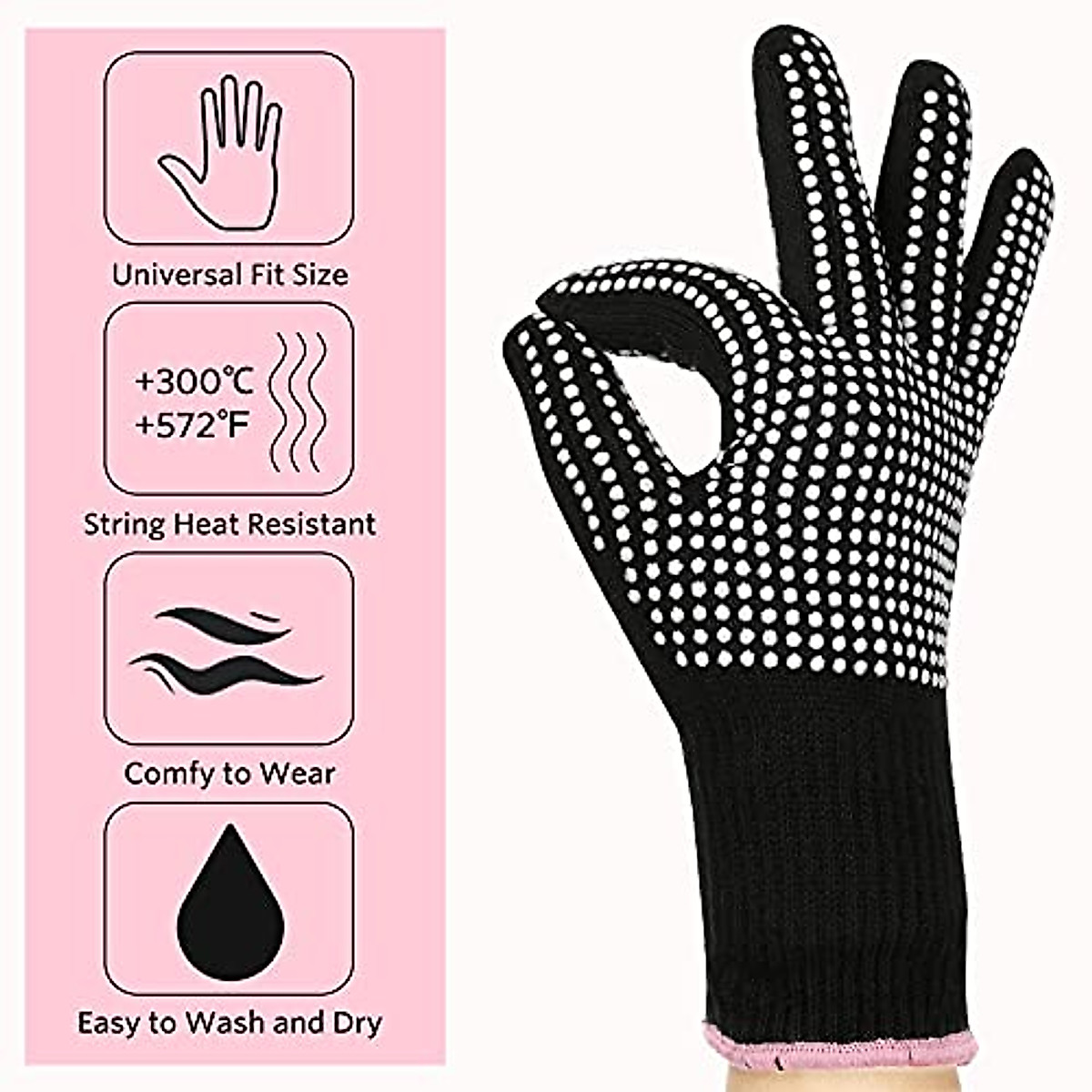 TPYQdirect Professional Heat Resistant Gloves Proof Glove Blocking for Curling Iorn Flat Iron Wand, White Black, 1 PCS