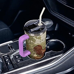 LLUTSNTH 40 Oz Vacuum Tumbler with Violet Handle Leakproof Insulated Tumbler Chickens And Farm Stainless Steel Travel Mug with Lid And Straw Coffee Cup Cute Water Bottles Cup Holder Friendly