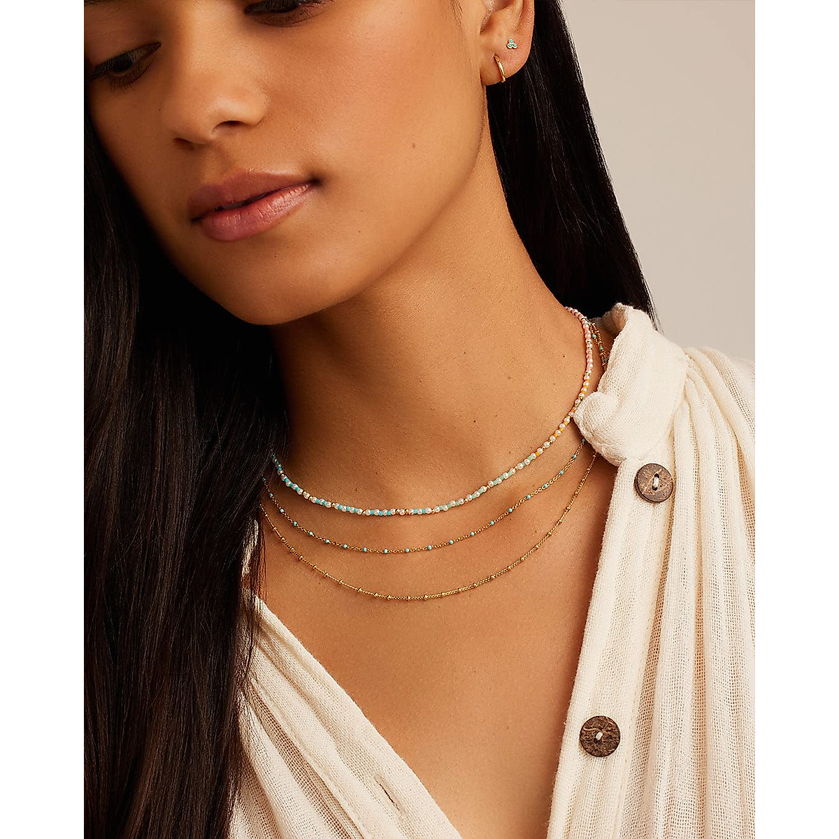 gorjana Women's Capri Layer Necklace, 18K Gold Plated, Turquoise and Golden Beads