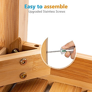 OasisSpace Bamboo Shower Bench, 24" Waterproof Shower Chair with Storage Shelf, Wood Spa Bath Organizer Seat Stool, Perfect for Indoor or Outdoor