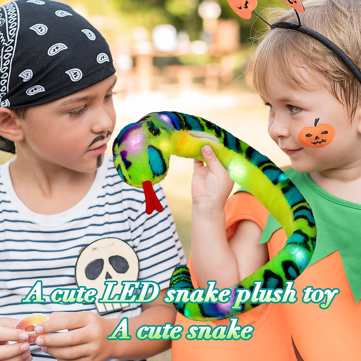 Houwsbaby Green Realistic 40'' LED Light Up Snake Stuffed Animal Snake Plush Toy Glowing Up Stuffed Animal for Practical Jokes,Playtime Fun Soft Kids Christmas Halloween Birthday Festival Presents