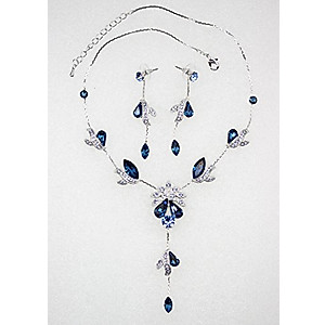 Faship Gorgeous Dark Blue Crystal Floral Necklace Earrings Set - Navy Blue