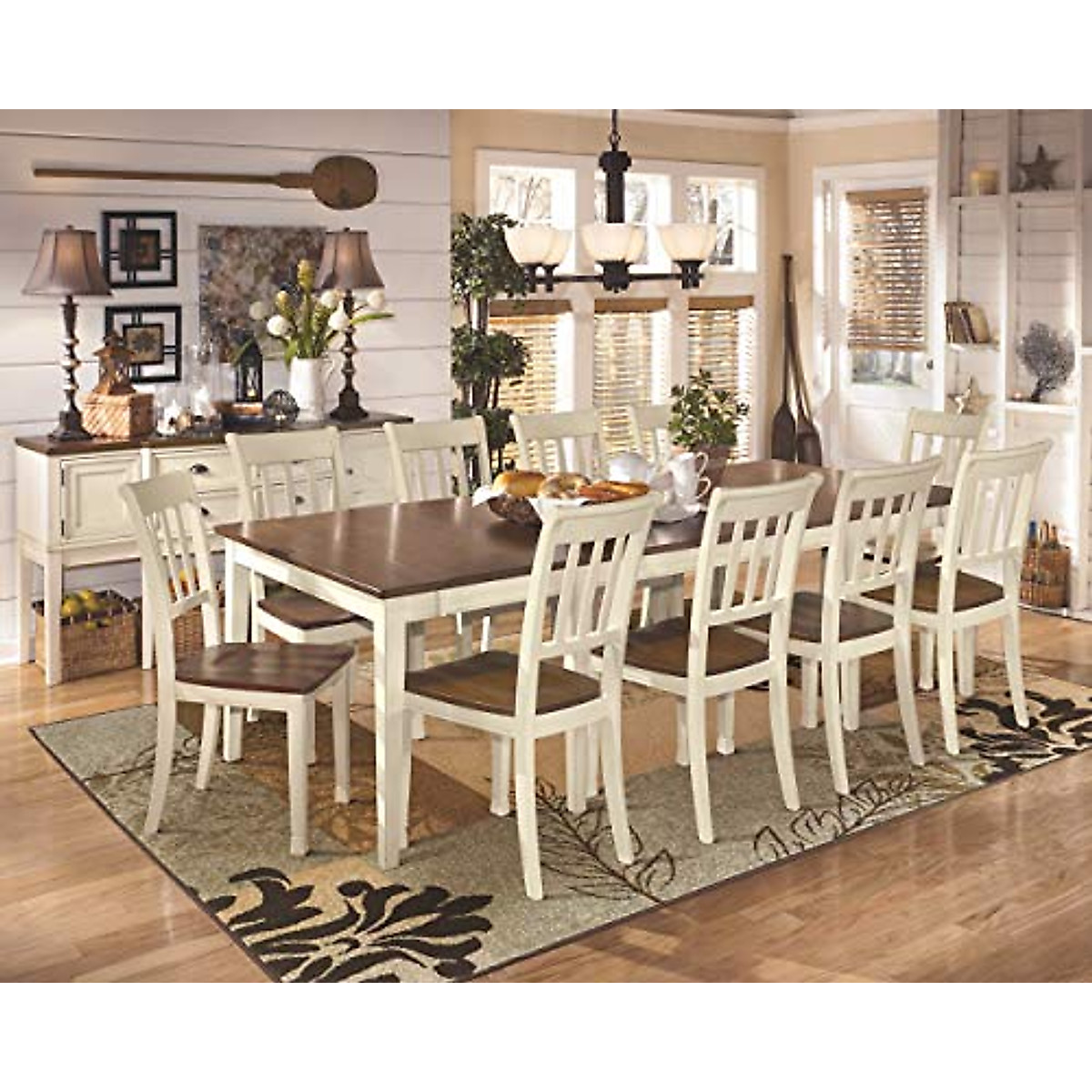 Signature Design by Ashley Whitesburg Cottage Rake Back Dining Chair, 2 Count, Brown & White