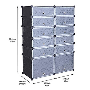 LIKOVSCI 24 Pairs Plastic DIY Shoe Rack, 12 Cubes Portable Shoe Shelves, Modular Shoe Storage Organizer Units, Space Saving Closet Cabinet with Doors for Bedroom Living Room Entryway Hallway