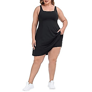HDE Womens Plus Size Tennis Athletic Workout Dress with Built-in Shorts & Bra Black - 20