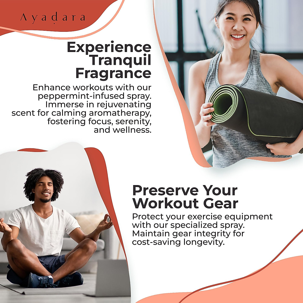 Ayadara Yoga Mat Cleaner Spray, Cleaning Spray for Yoga Accessories, All Purpose Mat Spray for Gym Equipment, Workout Mat Spray With Tea Tree Oil, Yoga Mat Spray Cleaner, 1000 Sprays per Bottle 2-Pack