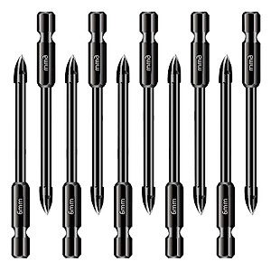 10Pcs Masonry Drill Bits Set, 6mm Glass and Tile Drill Bit, 1/4 Hex Shank Tungsten Carbide Tip Drilling Tools for Mirror Ceramic Tile on Concrete and Brick Wall