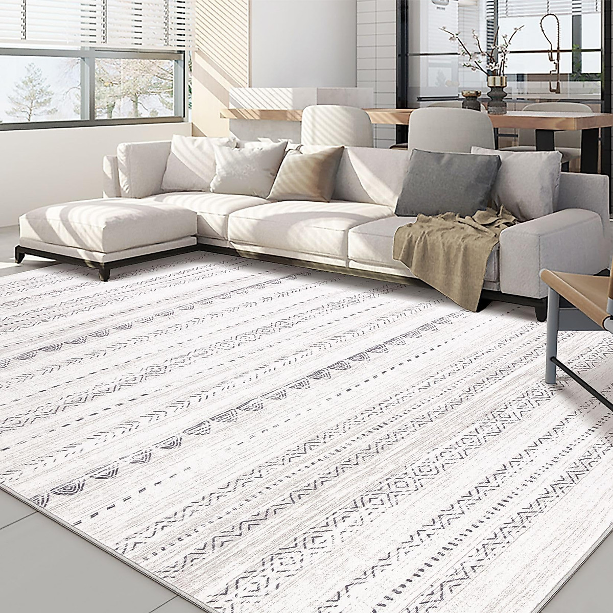 Area Rugs 9x12 Living Room: Washable Boho Large Neutral Modern Soft Farmhouse Rug Stain Resistant Indoor Floor Non Slip Accent Carpet for Bedroom Nursery Kids Playroom Office Dining Room- Gray