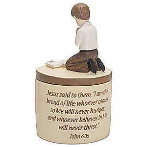 Dicksons First Communion Praying Boy Resin Stone 5 inch Keepsake Box