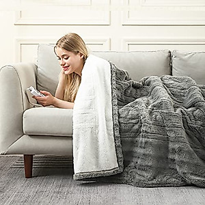 HOMLYNS Electric Heated Blanket Twin Size with 1-12hrs Timer Auto-Off &10 Heating Levels,Faux Fur & Sherpa Heating Blanket ETL Certified Machine Washable (62”x84”,Grey)