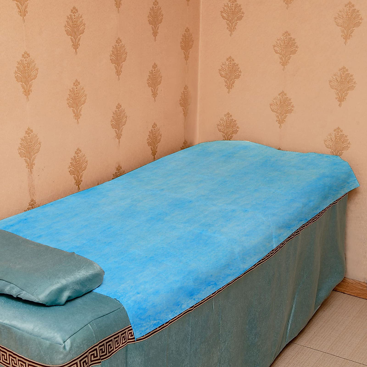 DEAYOU 40 PCS Spa Bed Sheets, Non Woven Fabric Bed Cover for Tattoo, Hotel, Esthetician, 31" x 70", Oil-Proof, Blue