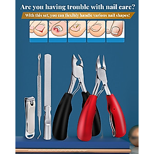 Tisojpod 5Pcs Toenail Clippers Set for Ingrown Toenail & Thick Toenails,Nail Clippers Set for Seniors Men Women,Ingrown Toenail Clippers,Professional Heavy Duty Toenail Clippers for Thick Toenails