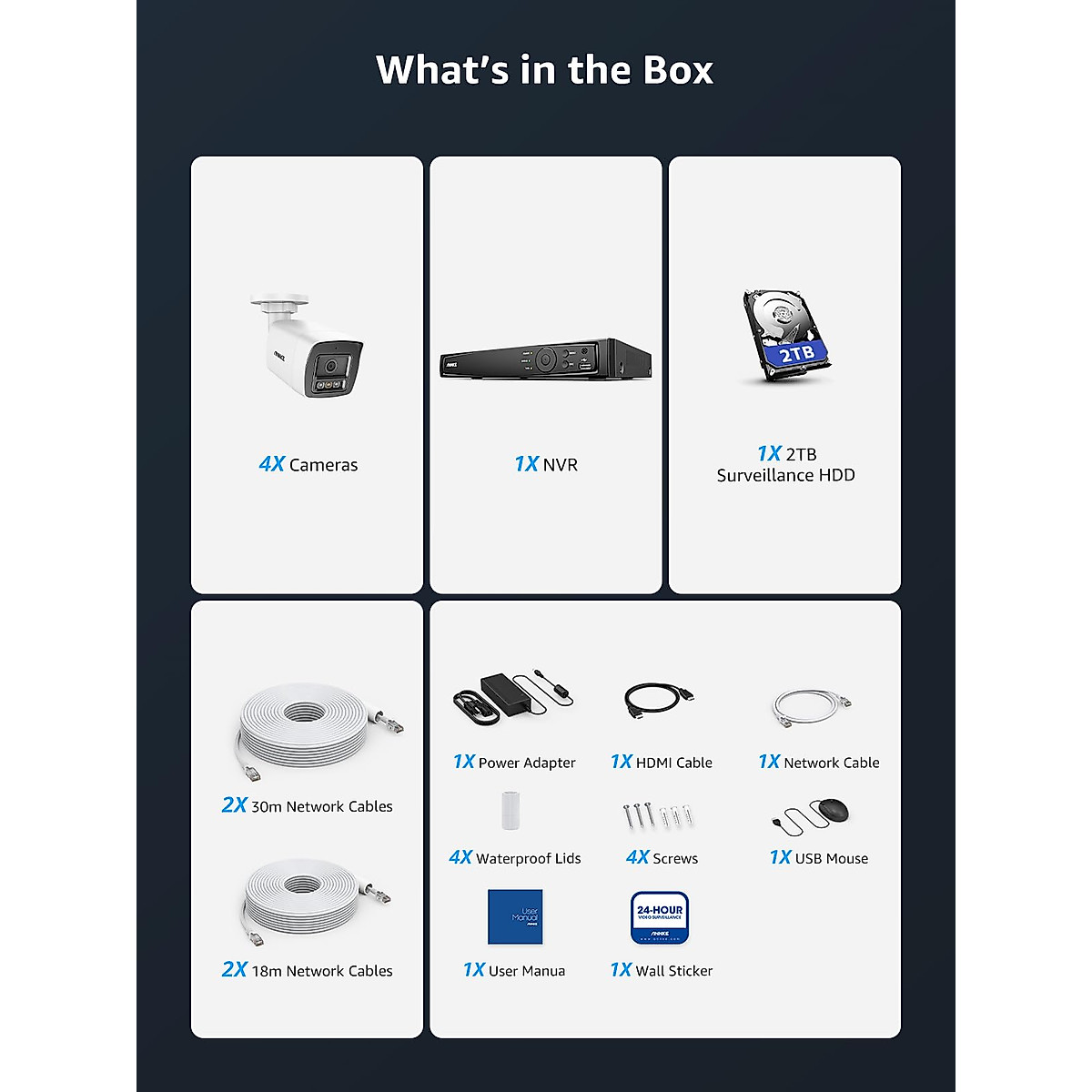 ANNKE H800 4K PoE Security Camera System, 12MP 8CH H.265+ NVR with 2TB Hard Drive for 7/24 Recording, AI Human/Vehicle Detection, 4x8MP Outdoor Bullet IP Cam, 4mm Lens, IP67, Built-in Mic&SD Card Slot