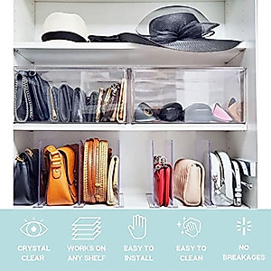 4PC Shelf Divider, with Spare Adhesives, Adjustable Closet Organisation, Multi-Purpose Shelf Separator for Bedroom, Closet, Pantry, Linen, Kitchen, Office, Bookshelf,