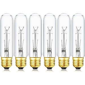 25 Watt T10 Clear Tubular Incandescent Light Bulb, Vintage Style Showcase Bulb,Showcase lamp, 2700K Soft White, E26 Medium Base, 280 Lumens,T10 Tubular Bulb (6)