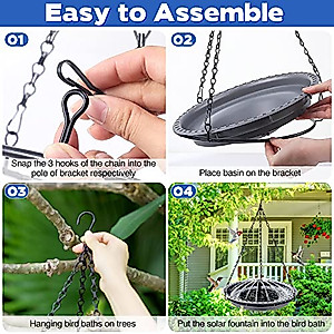 Bird Bath Bowl with Solar Fountain Pump, Solar Powered Water Fountain Combo Set with 4 Water Spray Types for Outdoor Garden Yard Patio Lawn (Hanging Style)