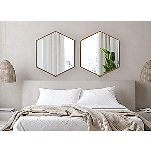 Kate and Laurel McNeer Modern Wall Mirror, 22 x 25, Bronze, Geometric Hexagon Mirror for Wall