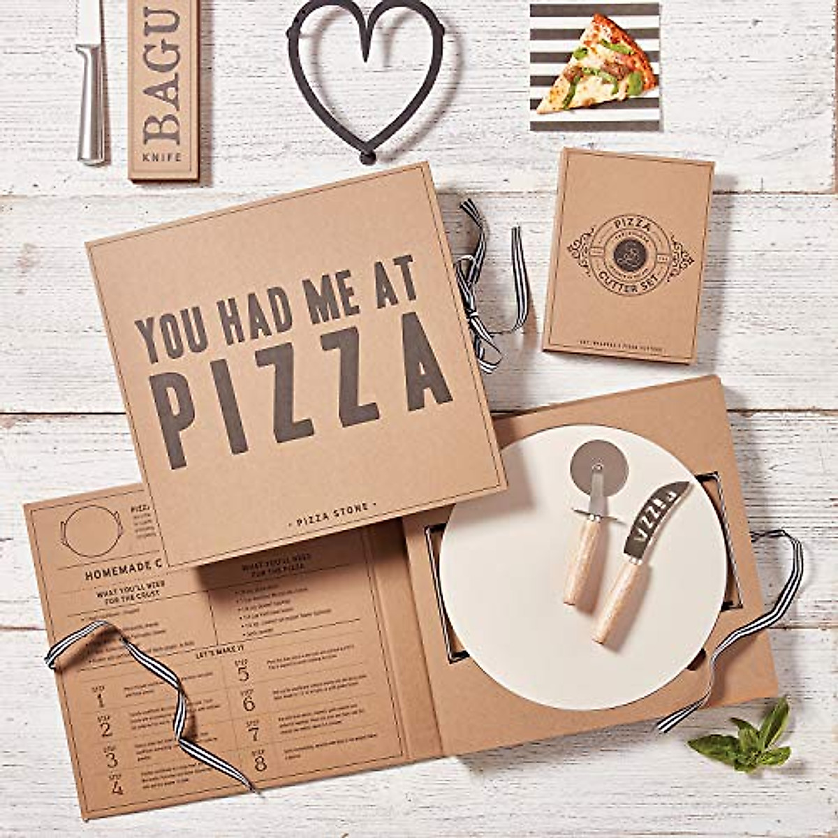 Santa Barbara Design Studio Gift Set Kitchen Essentials TableSugar Kraft Cardboard Book Gift Box, 13-inch, Pizza Stone