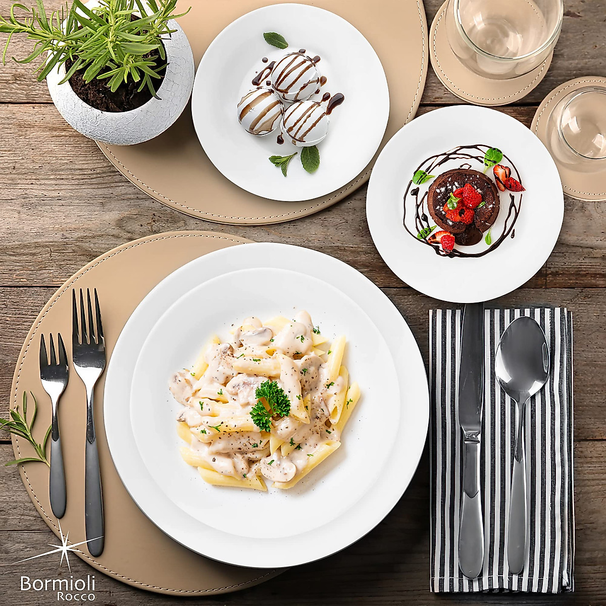 Bormioli ROCCO Whitemoon 18-Piece Dinner Set, Opal Glass, 27 cm