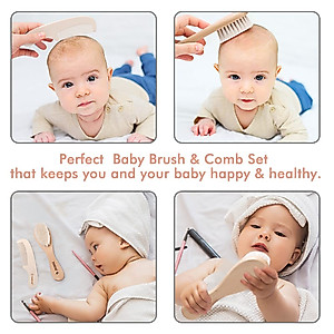 haakaa Baby Hair Brush and Comb Set - Baby Brush with Soft Wool Bristles for Cradle Cap - Wooden Comb Scalp Grooming Massager for Infant,Newborn & Toddler,Baby Showe Gift, 2PK